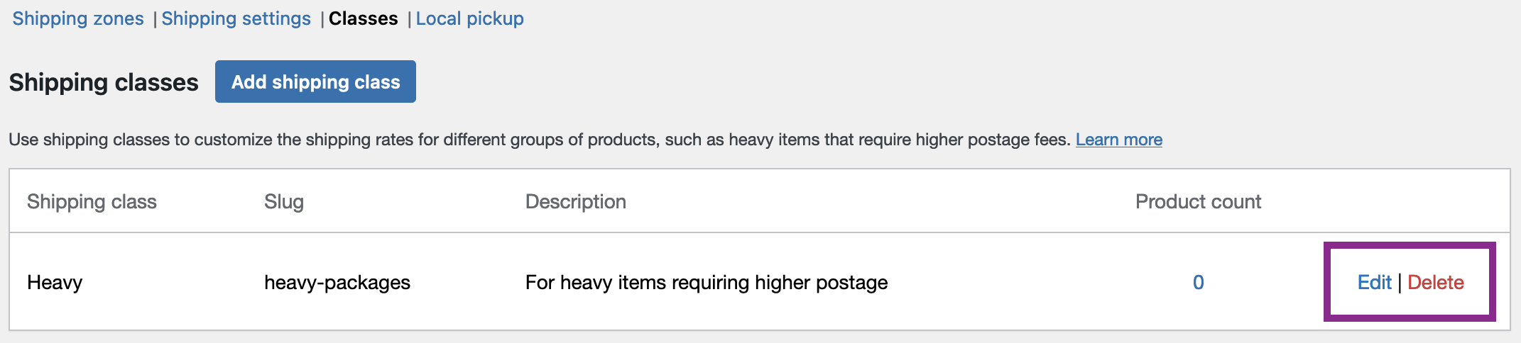 Product Shipping Classes Documentation - WooCommerce