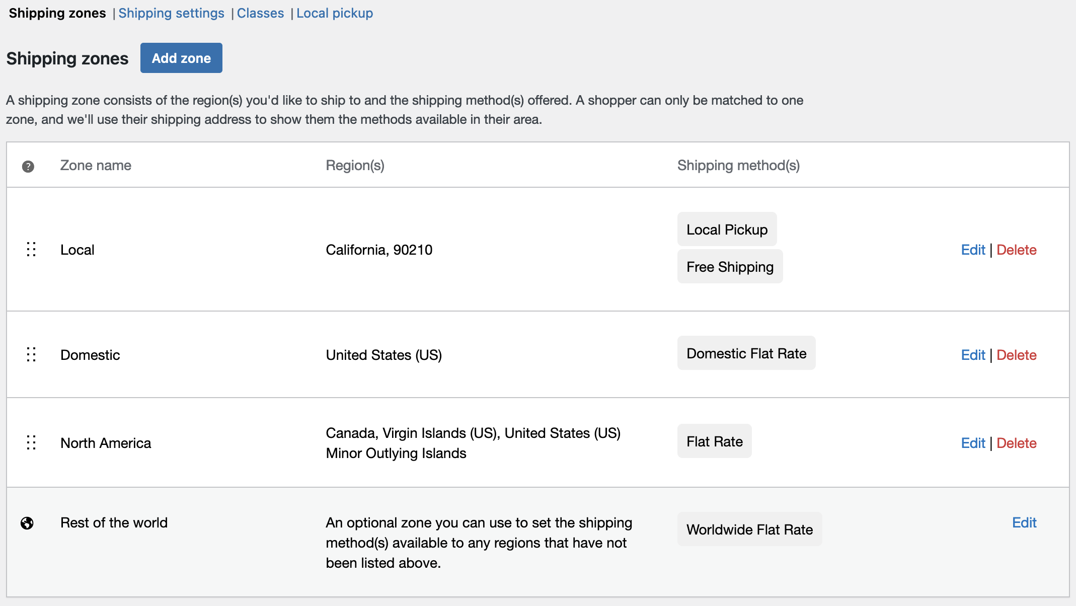 Setting up Shipping Zones Documentation - WooCommerce