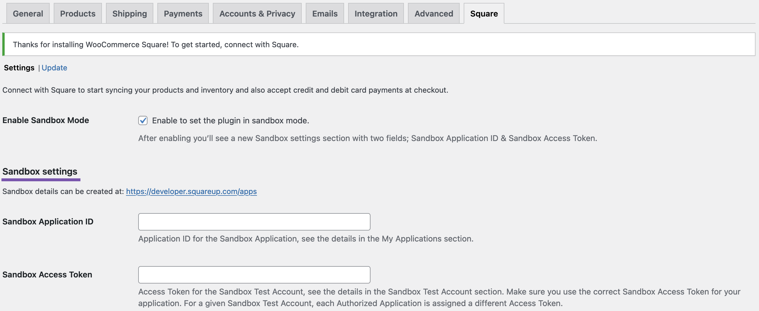 Testing The Woocommerce Square Extension In Sandbox Mode Documentation Woocommerce