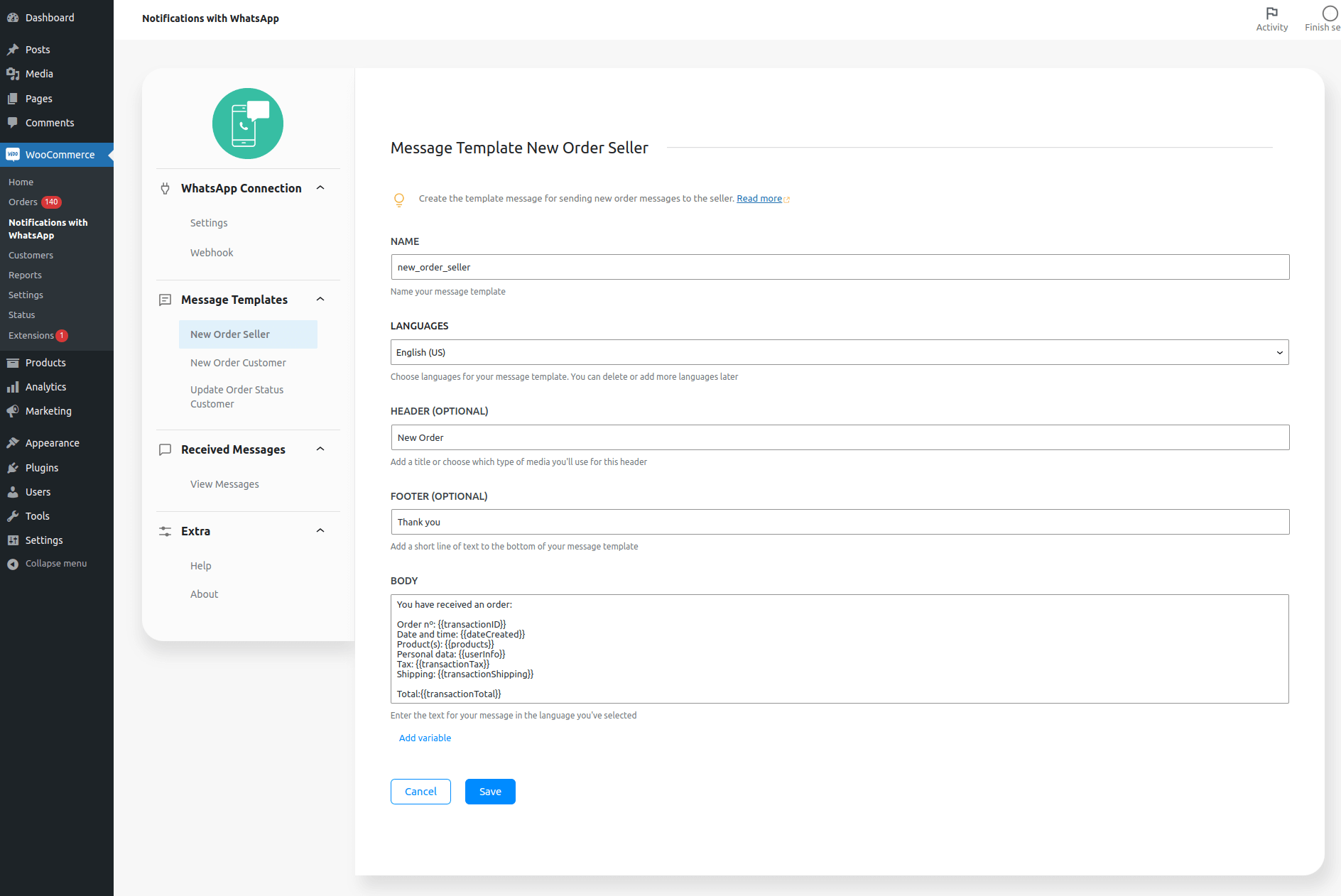 Notifications with WhatsApp Documentation - WooCommerce