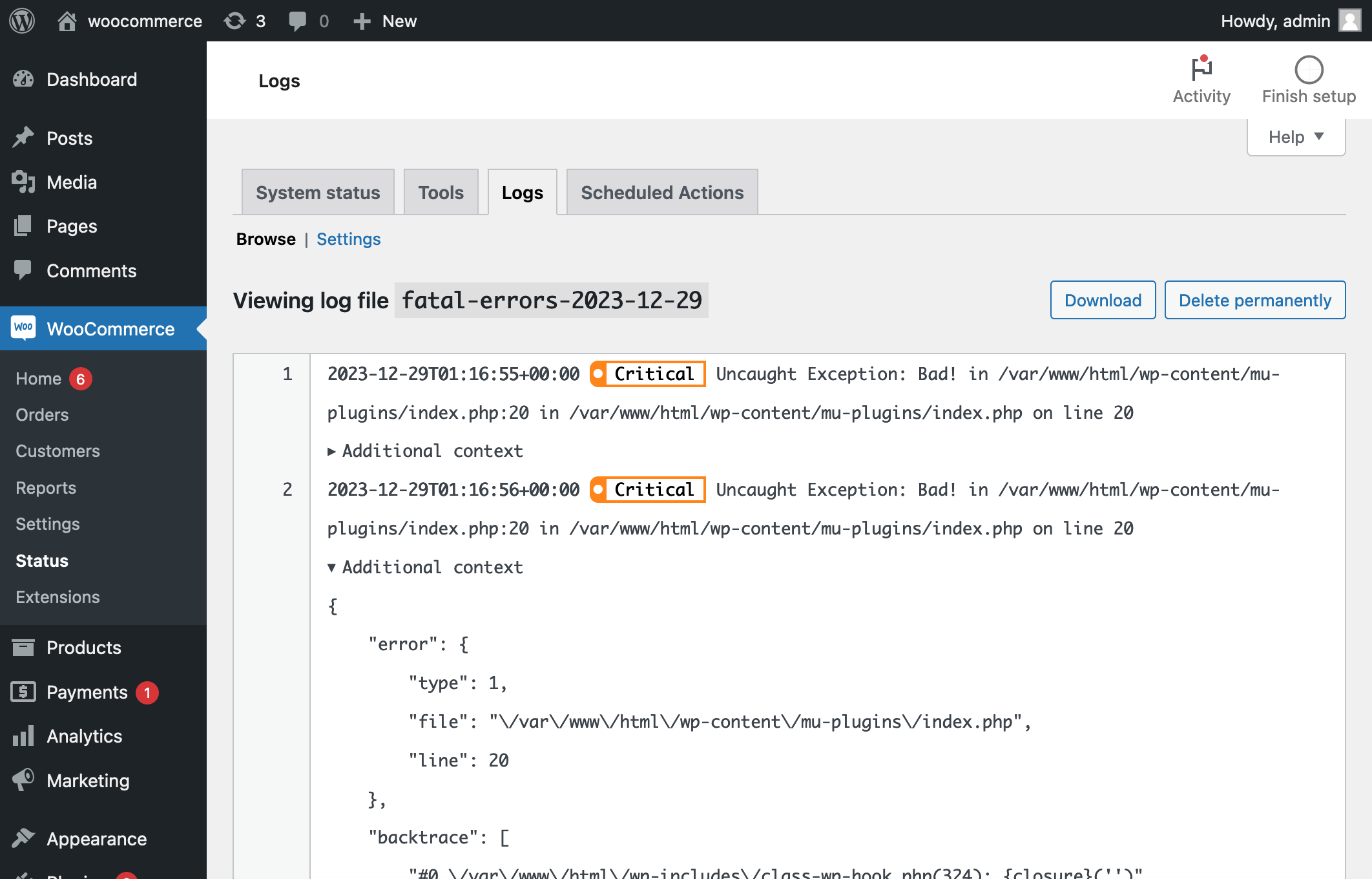 Finding PHP error logs Documentation - WooCommerce
