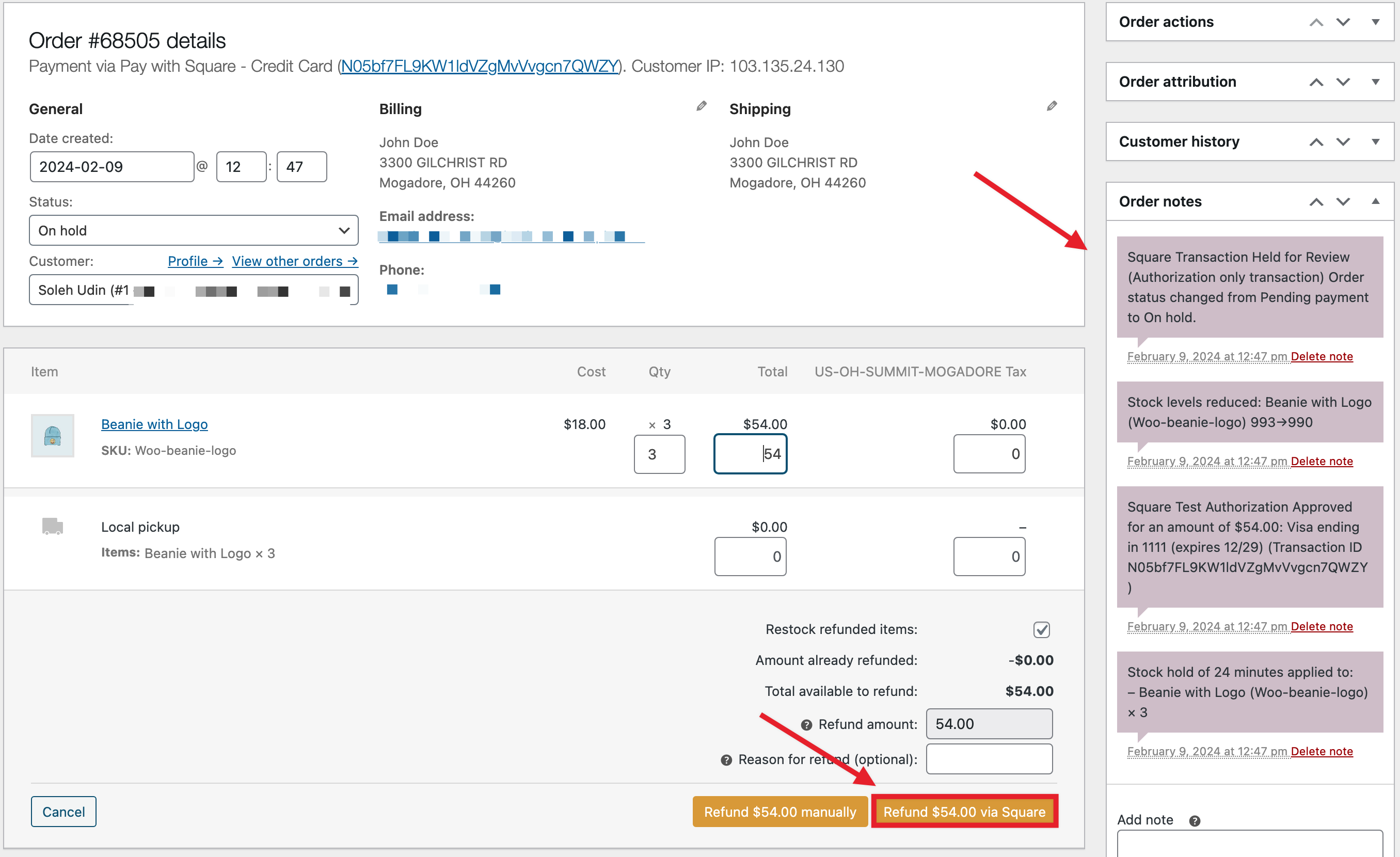How do I Refund Orders paid via WooCommerce Square? Documentation ...