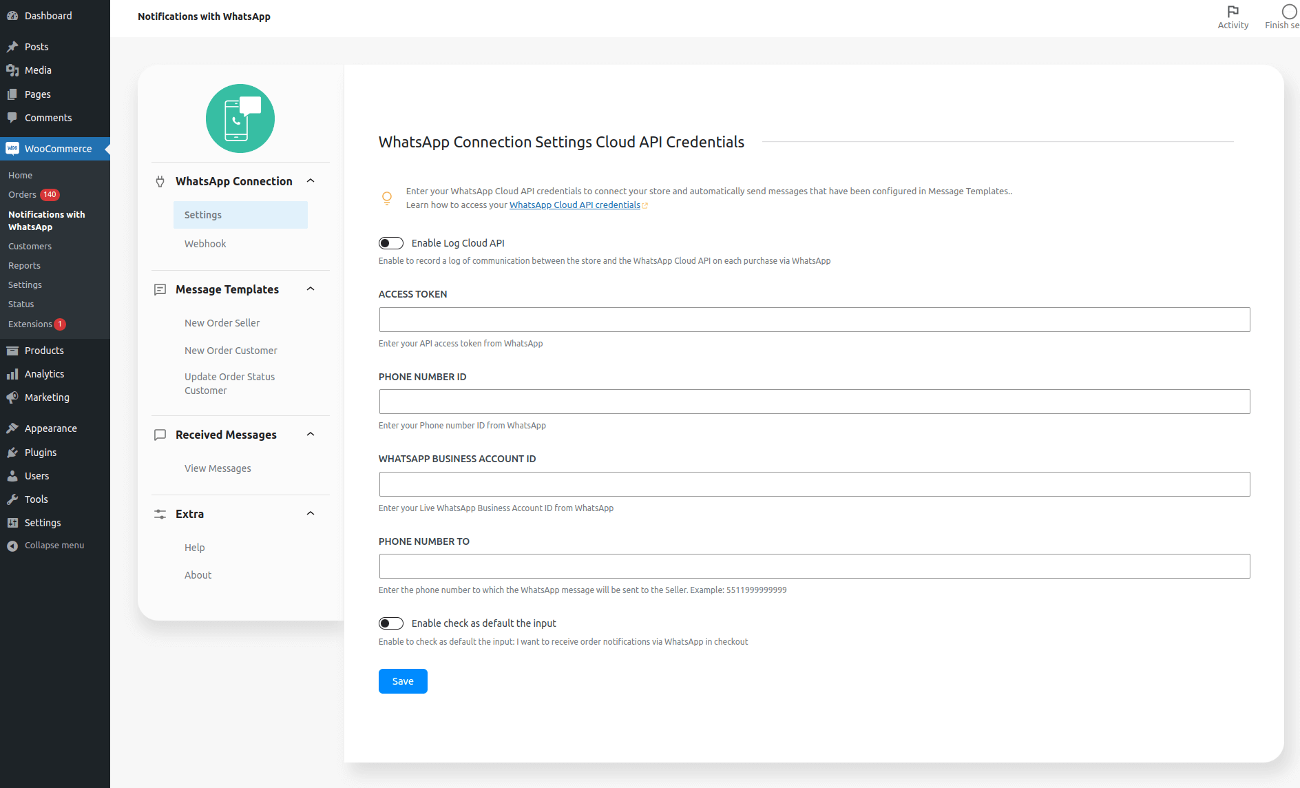 Notifications with WhatsApp Documentation - WooCommerce