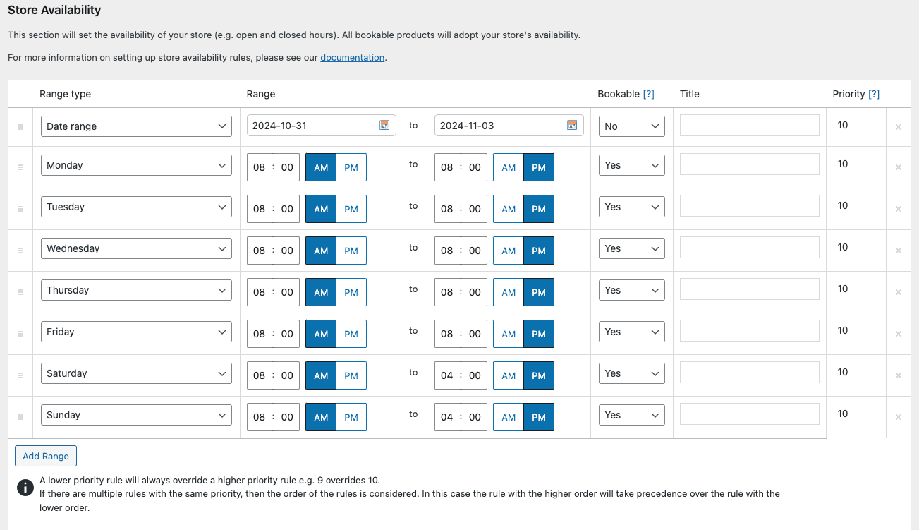 WooCommerce Bookings - Store Availability Documentation - WooCommerce