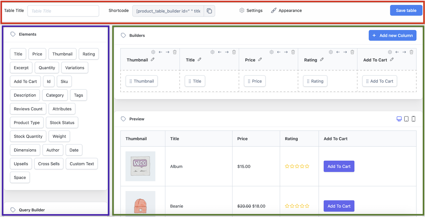 Product Table Builder Documentation - WooCommerce