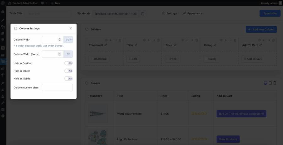 Product Table Builder Woocommerce Marketplace