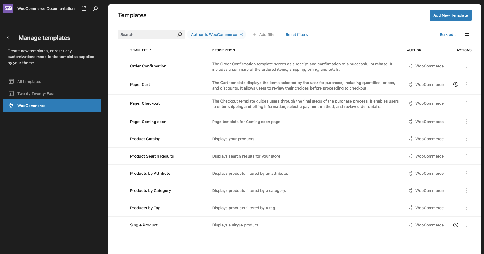 Templates Documentation Woocommerce