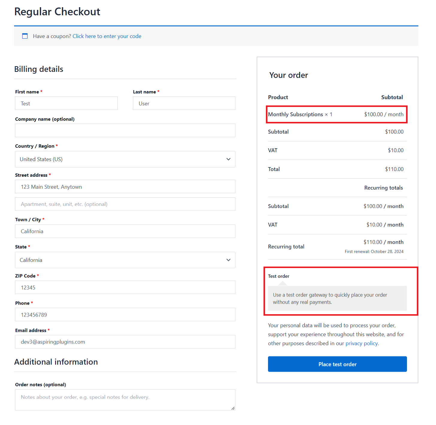 Test Orders - Quickly Test Your Order Without Real Payments