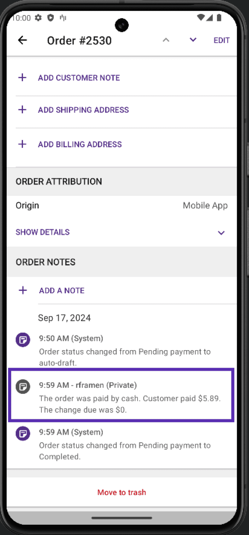 Cash payments in the Woo Mobile App Documentation - WooCommerce