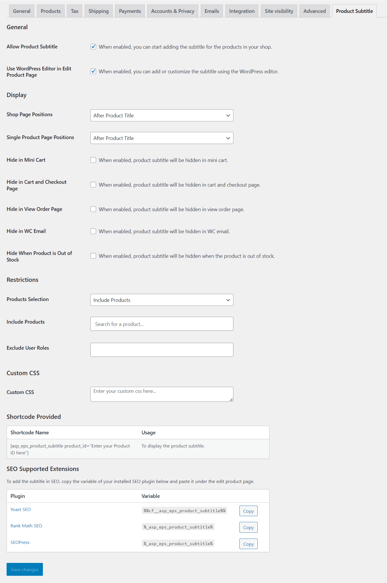 Easy Product Subtitle Documentation - WooCommerce