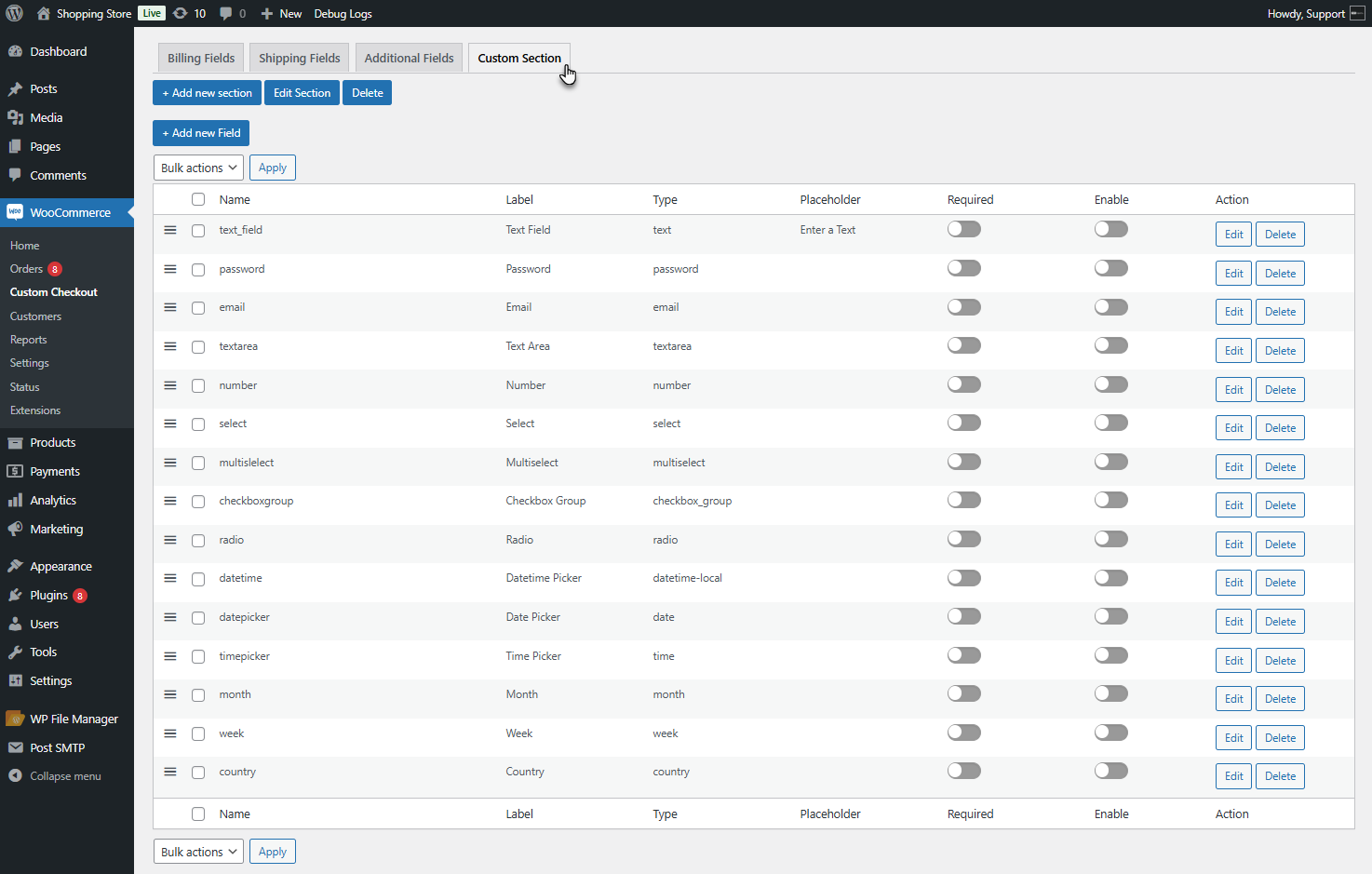 Custom Checkout Fields Editor Documentation Woocommerce