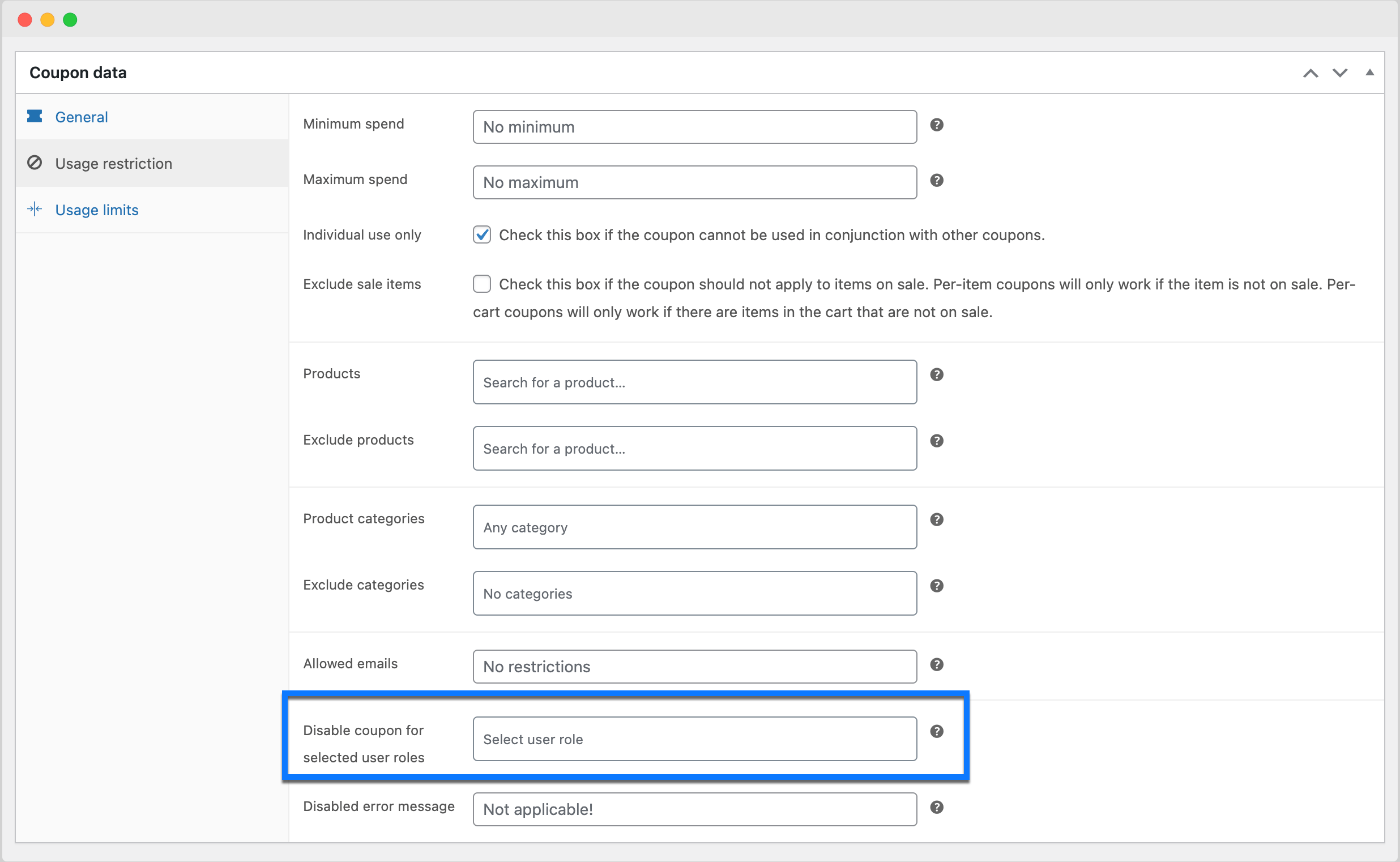 Free Coupons by User Role for WooCommerce