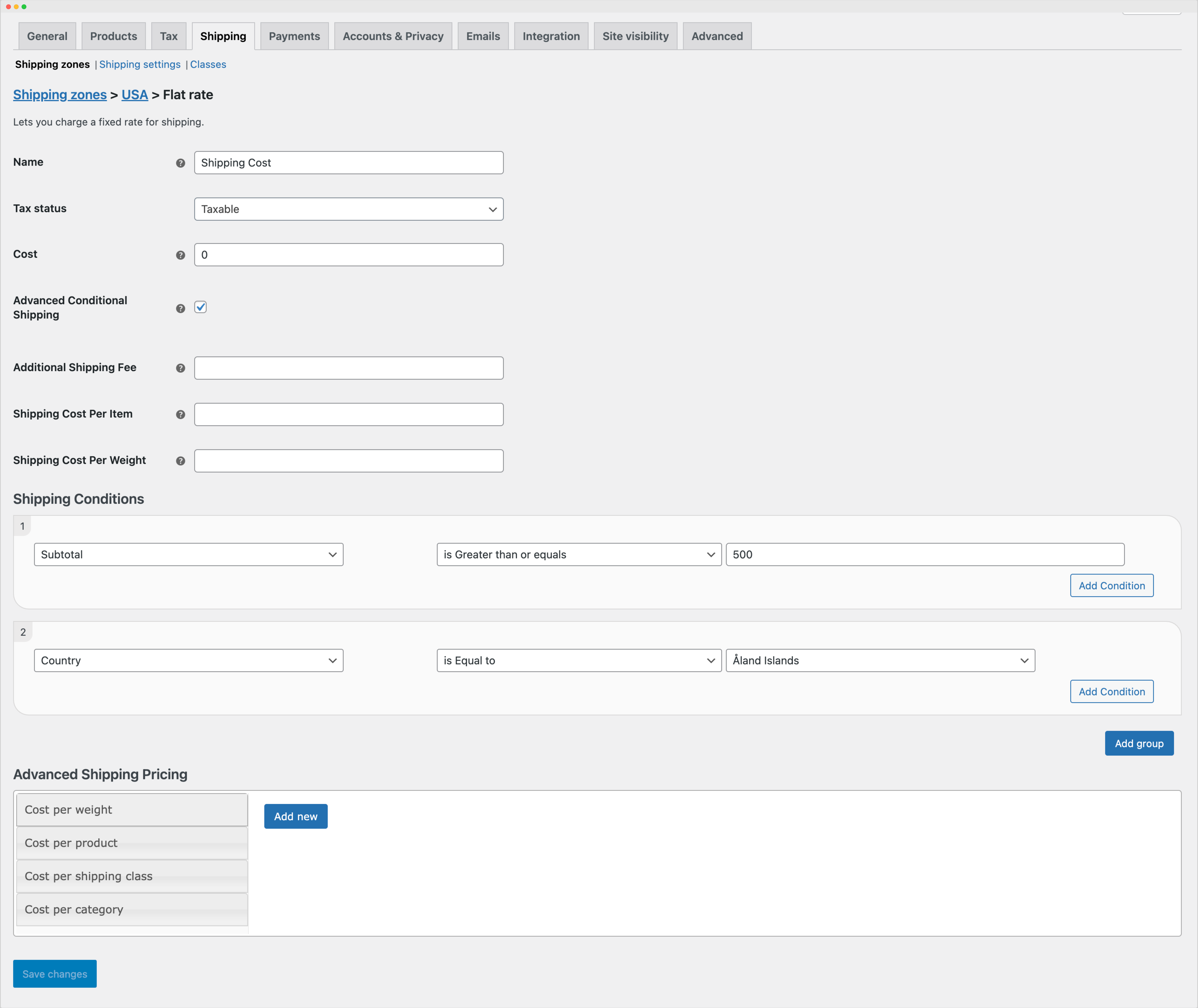 Advanced Shipping for WooCommerce - Extra Conditions, Fee