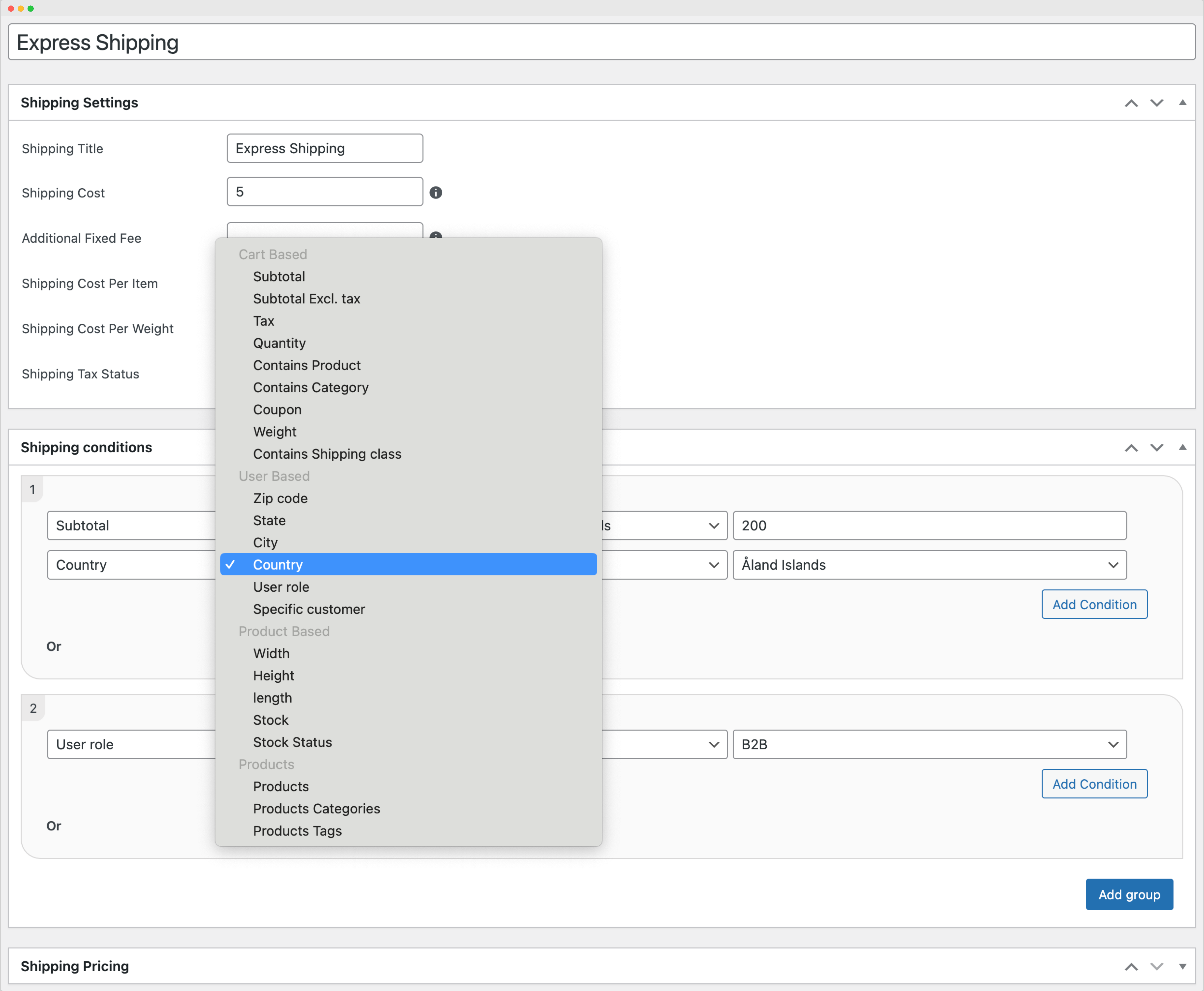 Advanced Shipping For Woocommerce Extra Conditions Fee