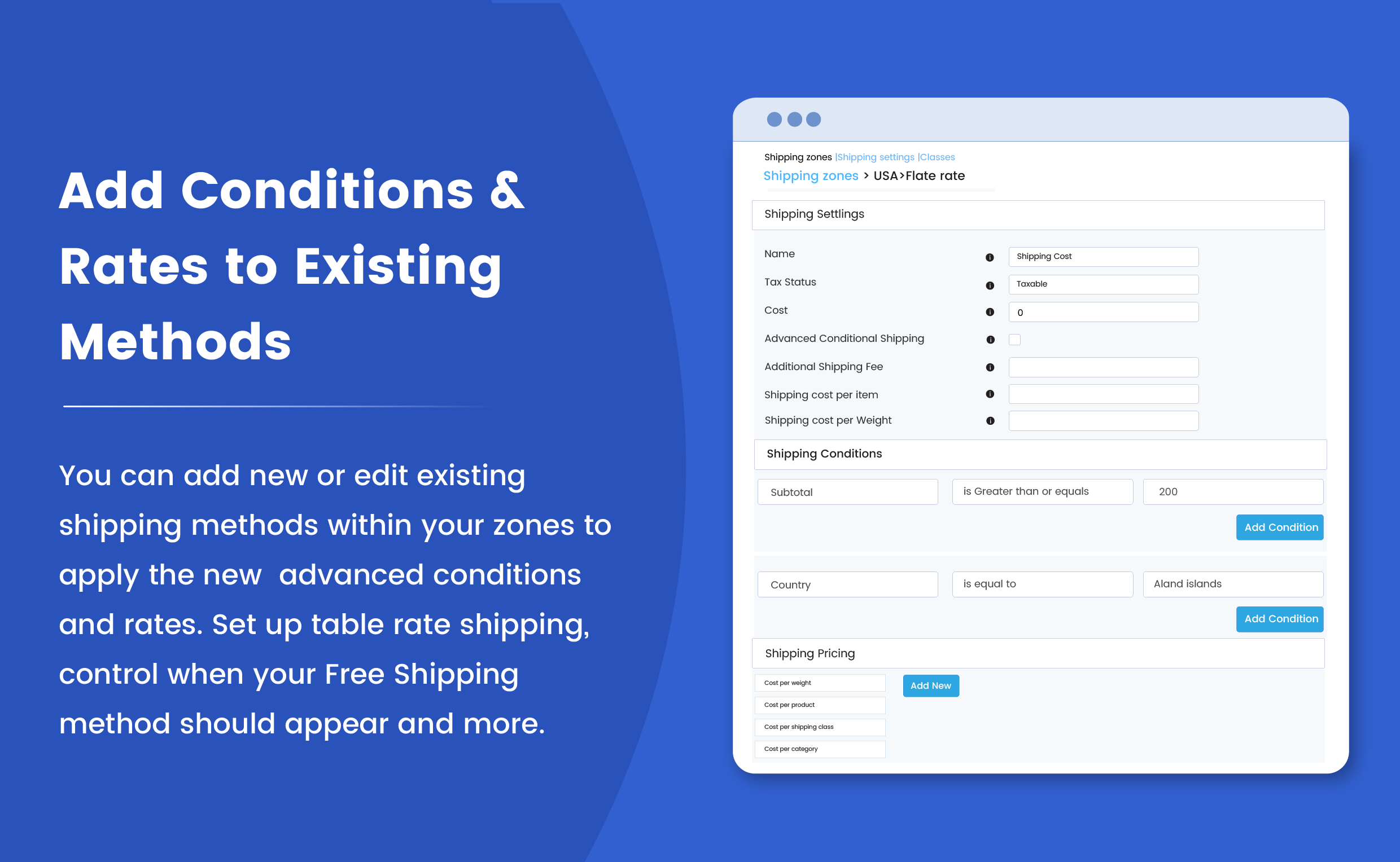 Advanced Shipping for WooCommerce - Extra Conditions, Fee