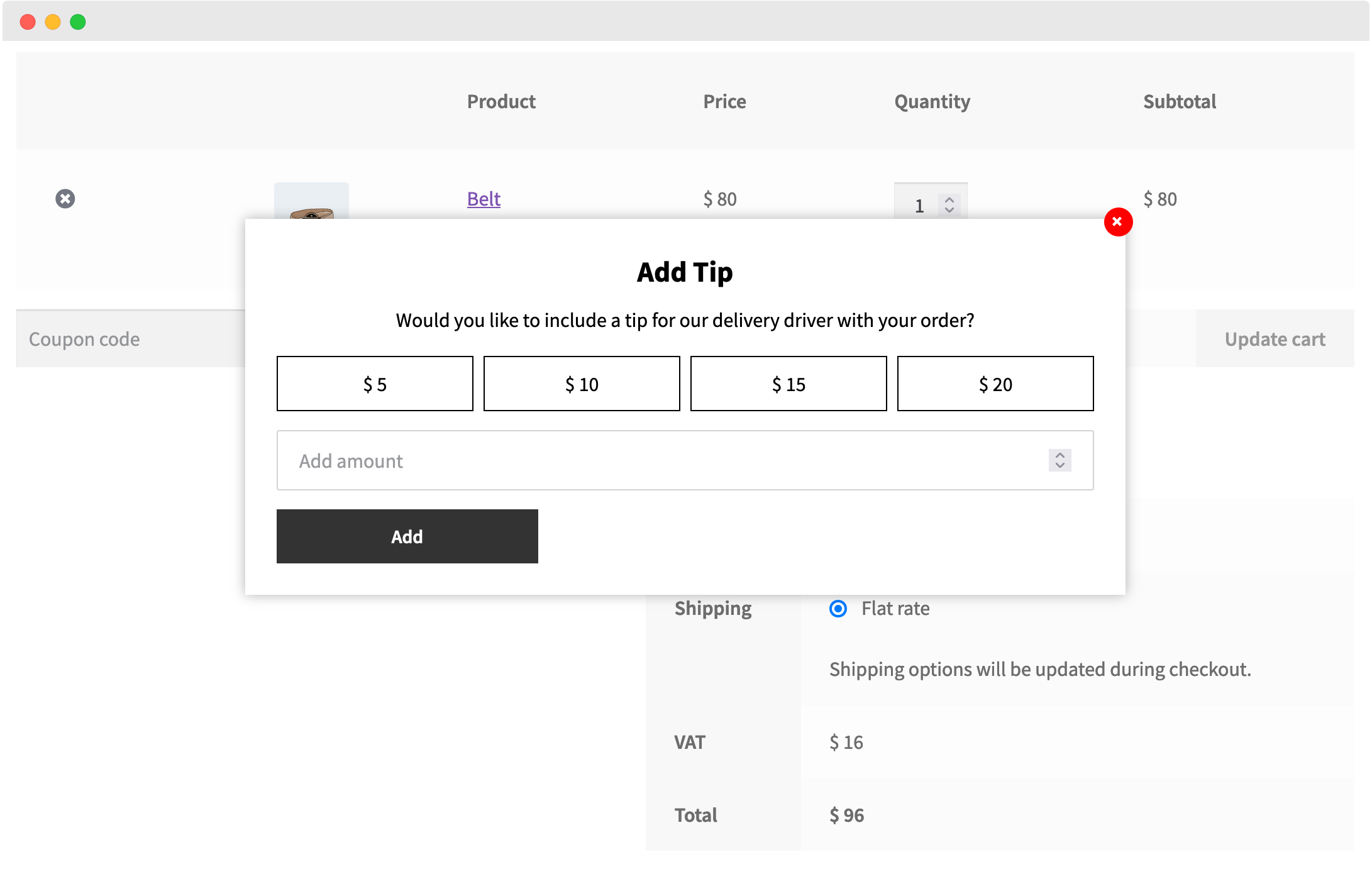 Tipping at Cart and Checkout for WooCommerce