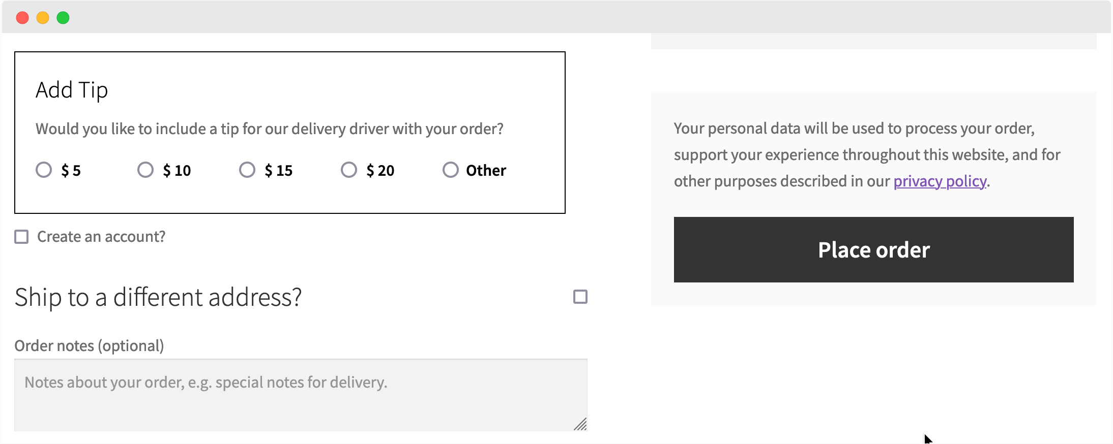 Tipping at Cart and Checkout for WooCommerce