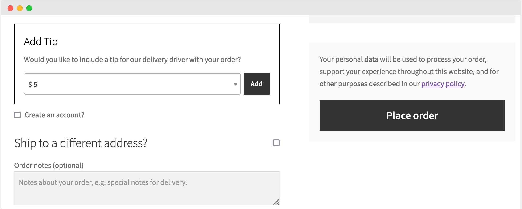 Tipping at Cart and Checkout for WooCommerce