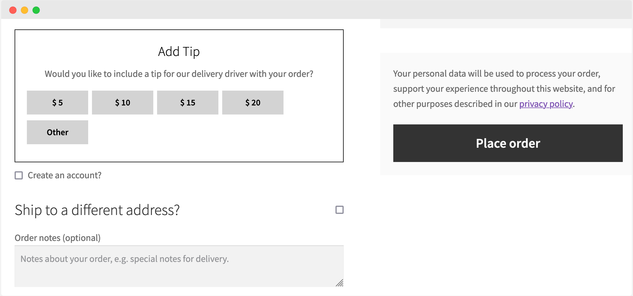 Tipping at Cart and Checkout for WooCommerce