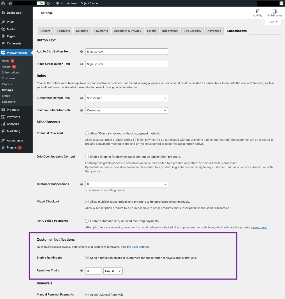 Subscription Notifications Documentation Woocommerce