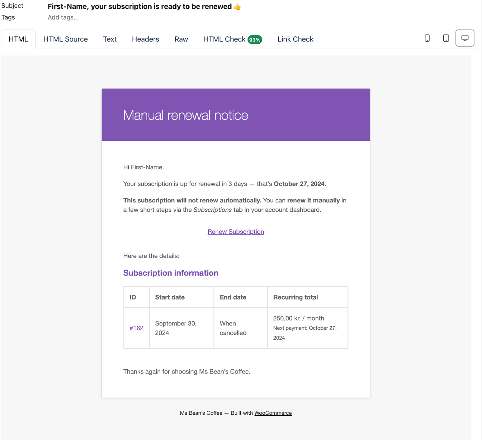 Subscription Notifications Documentation - WooCommerce