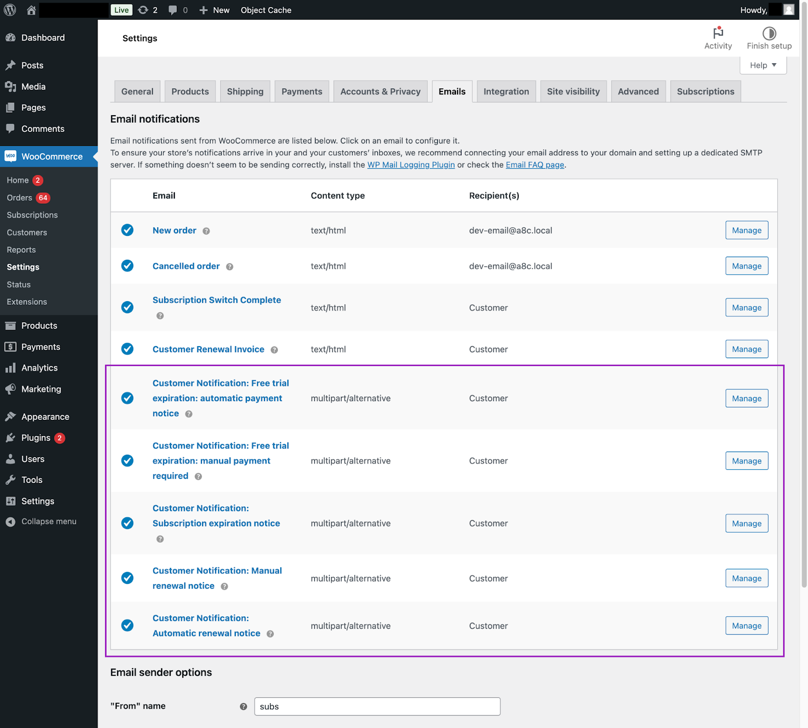 Subscription Notifications Documentation Woocommerce