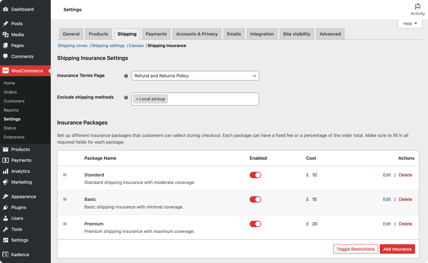Shipping Insurance Manager Documentation - WooCommerce