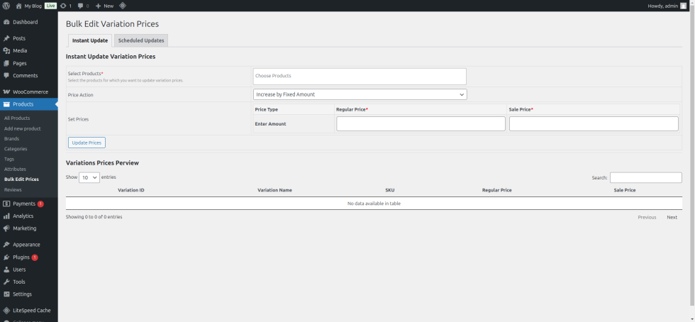 Bulk Edit Variations Prices Documentation - WooCommerce