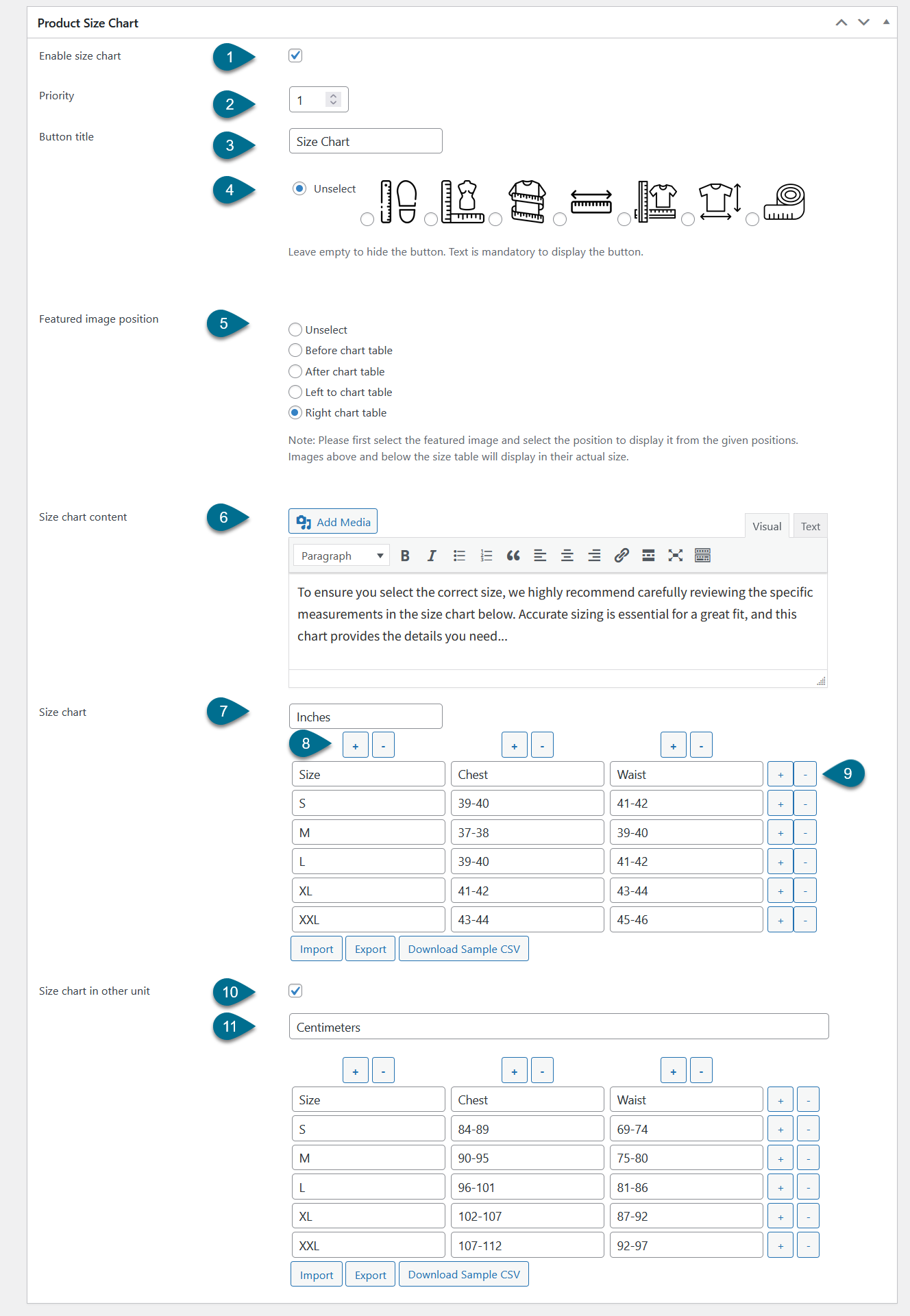 How To Add Custom Size Charts In Woocommerce Documentation Woocommerce
