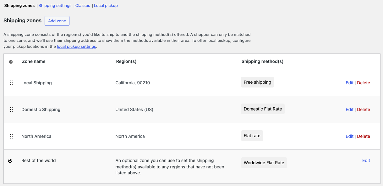 Setting up Shipping Zones Documentation - WooCommerce