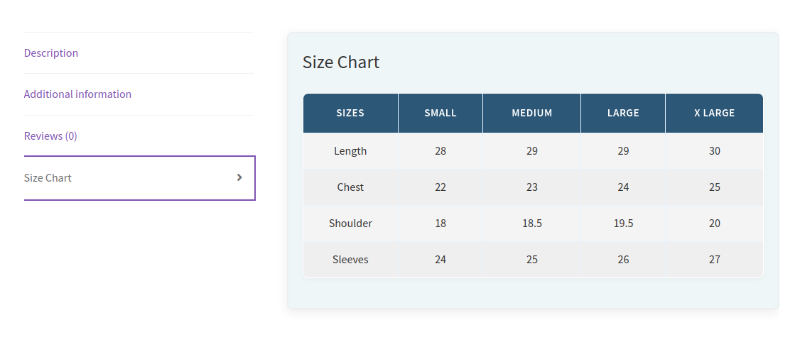Product Size Chart Guide - WooCommerce Marketplace
