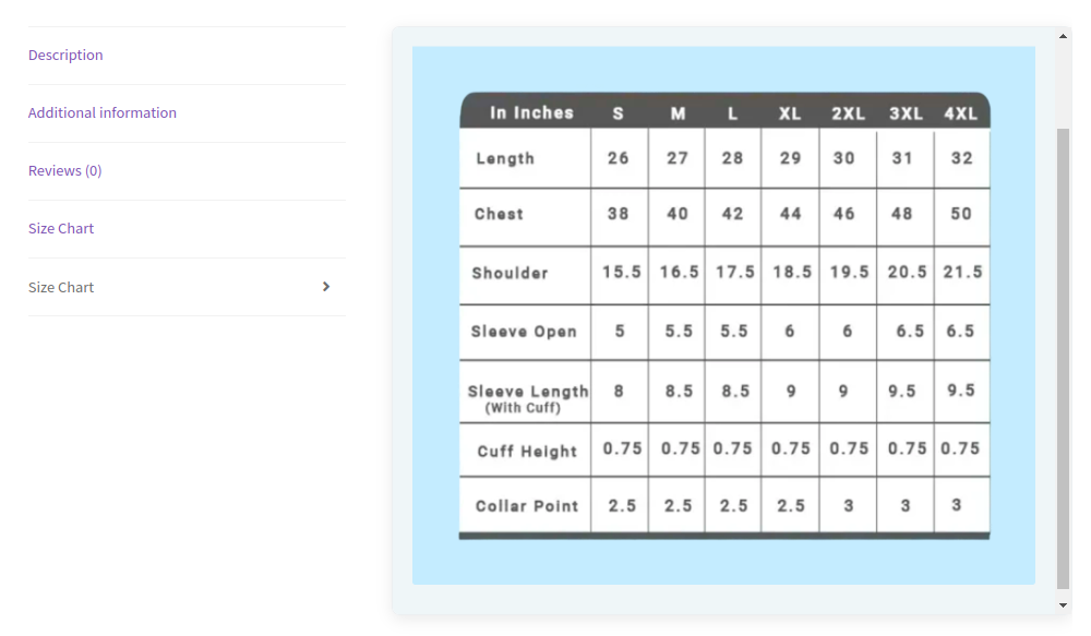 Product Size Chart Guide - WooCommerce Marketplace