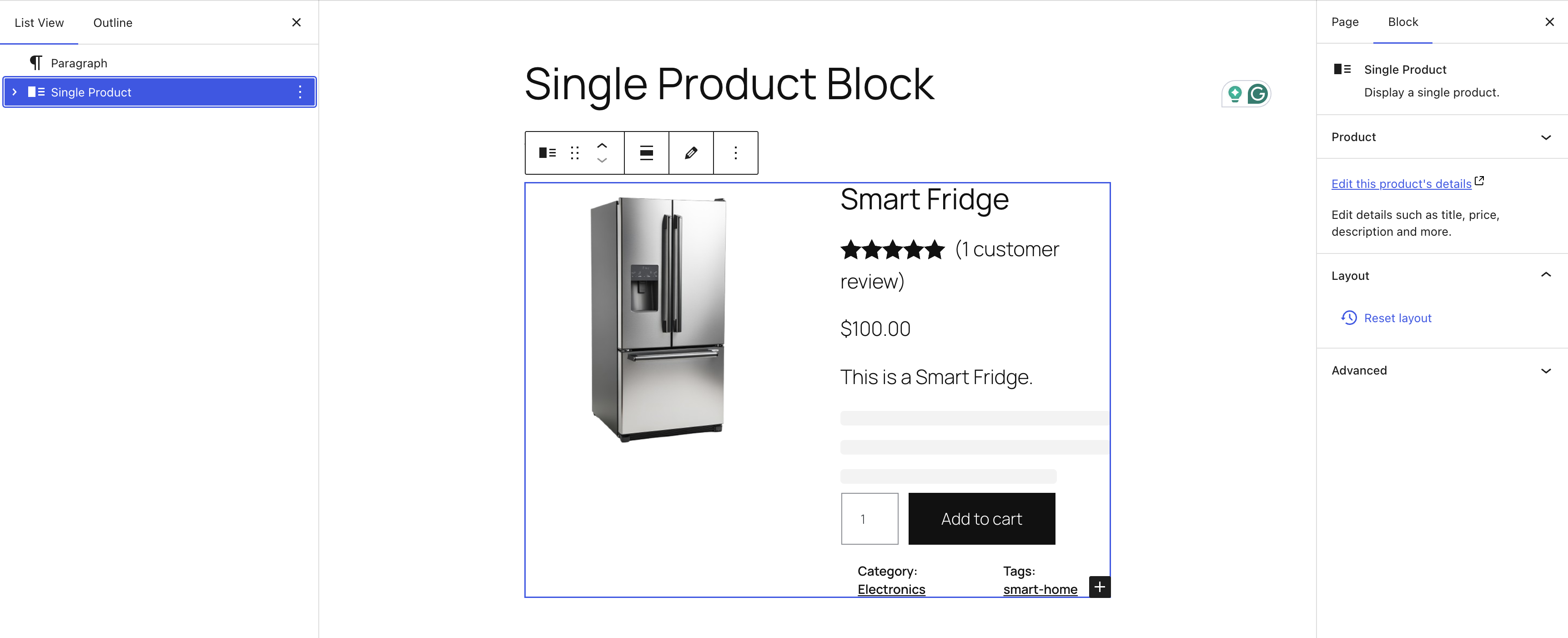 Single Product Block Documentation - WooCommerce