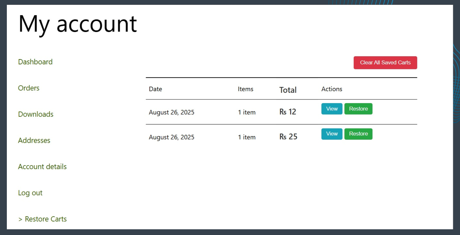 Clear And Restore Cart Woocommerce Marketplace