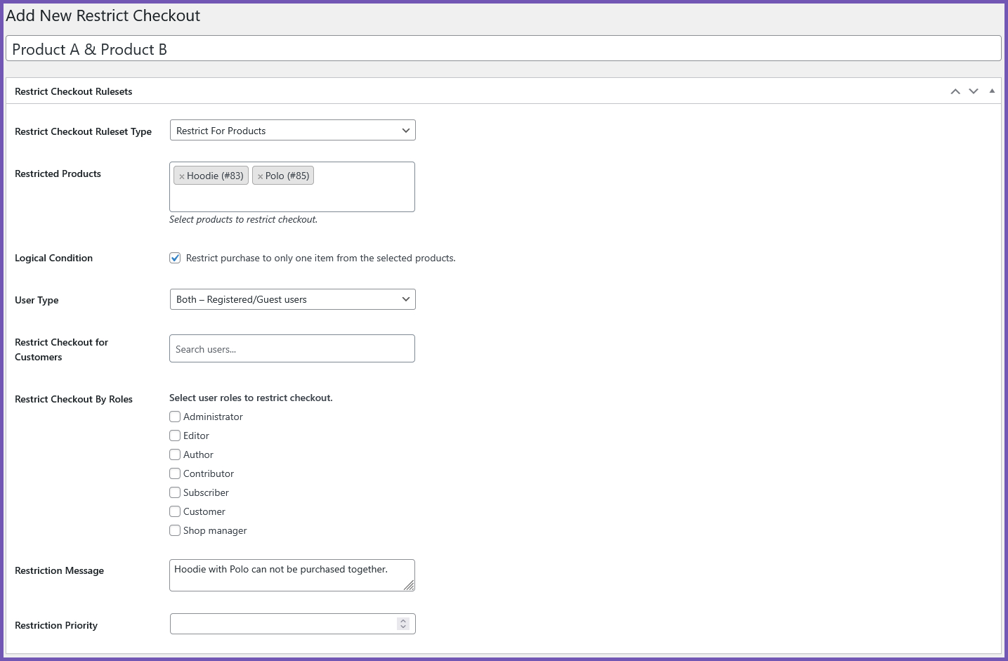 Restrict Checkout - WooCommerce Marketplace
