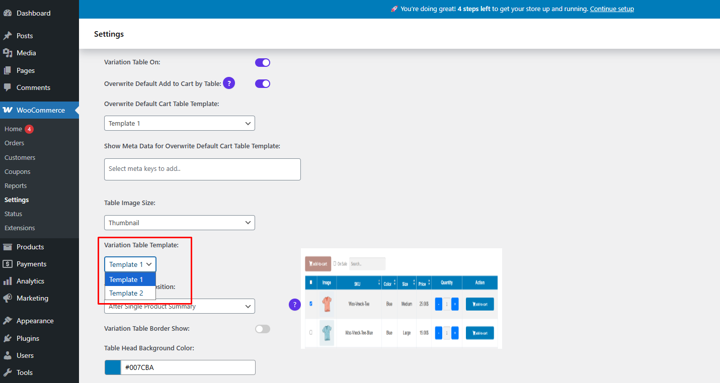 How to Configure & Change the Variation Table Template Documentation ...