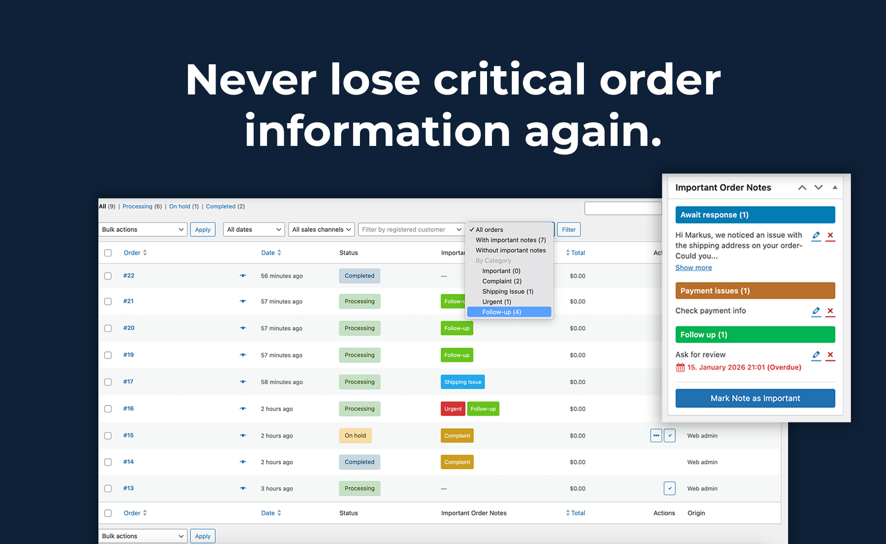 Important Order Notes - WooCommerce Marketplace