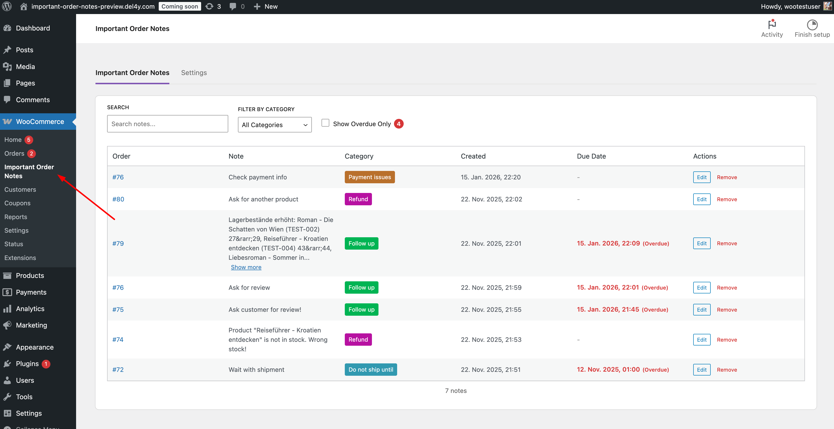 Important Order Notes Documentation - WooCommerce