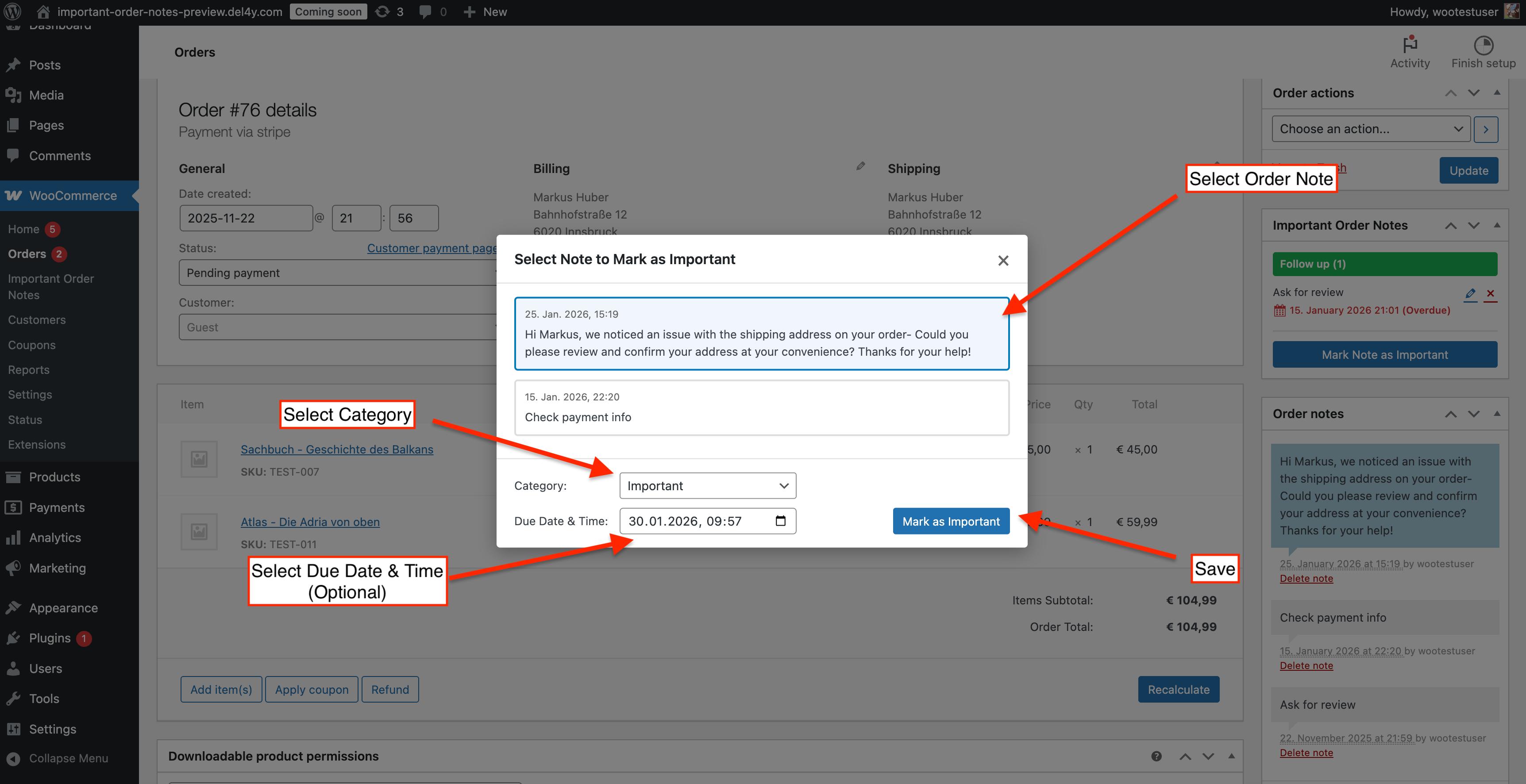 Important Order Notes Documentation - WooCommerce