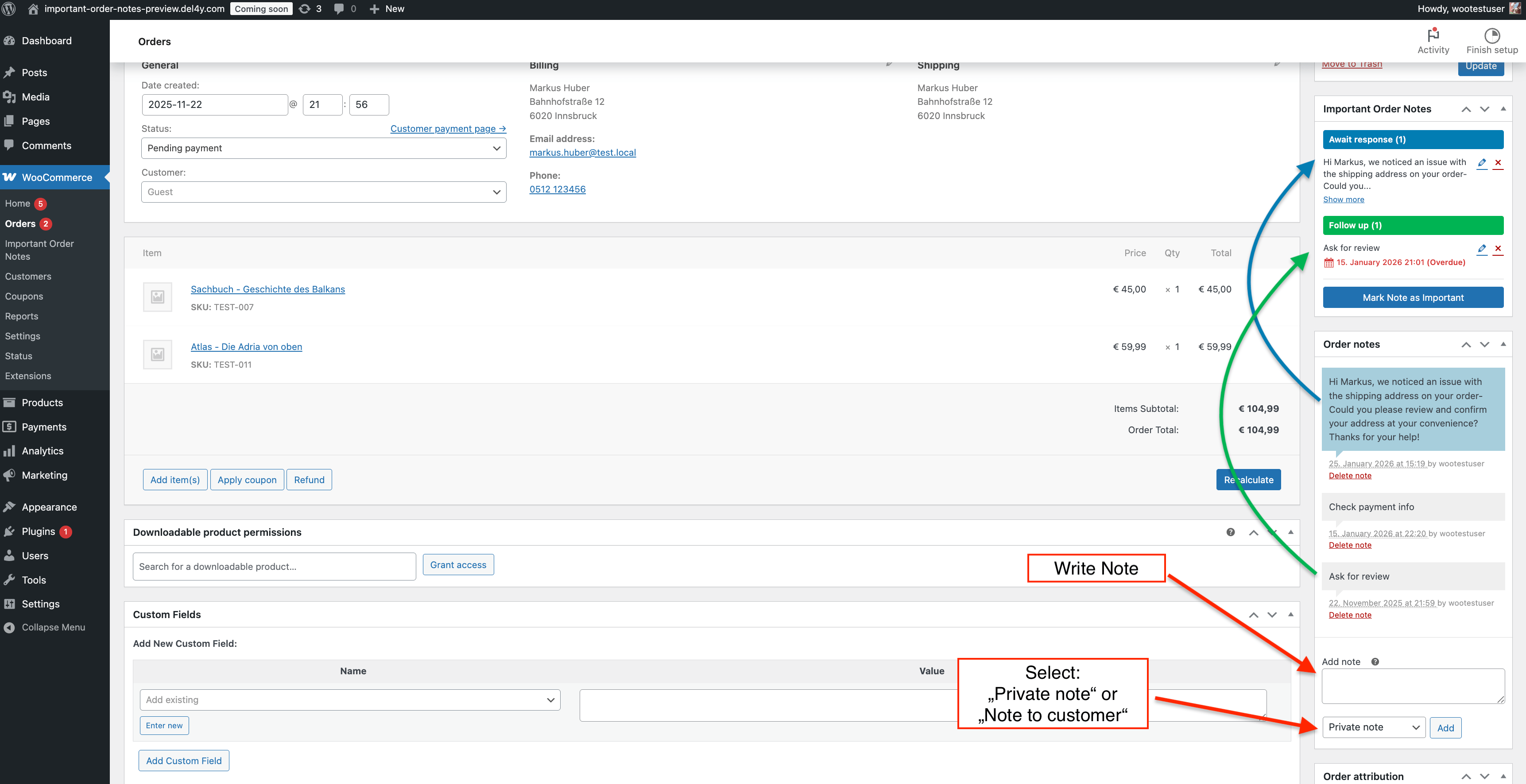 Important Order Notes Documentation - WooCommerce